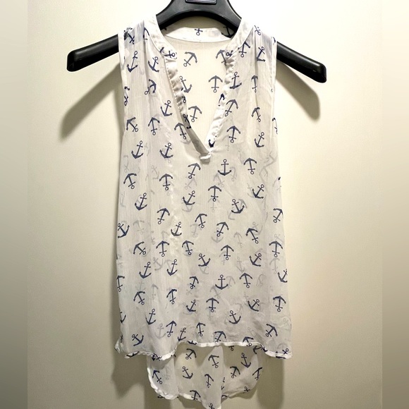 Tops | White Sheer Tunic With Blue Anchors | Poshmark